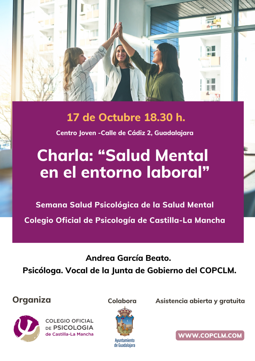 Semana de la Salud Psicológica del COPCLM. Charla en Guadalajara: “Salud mental en el entorno ...
